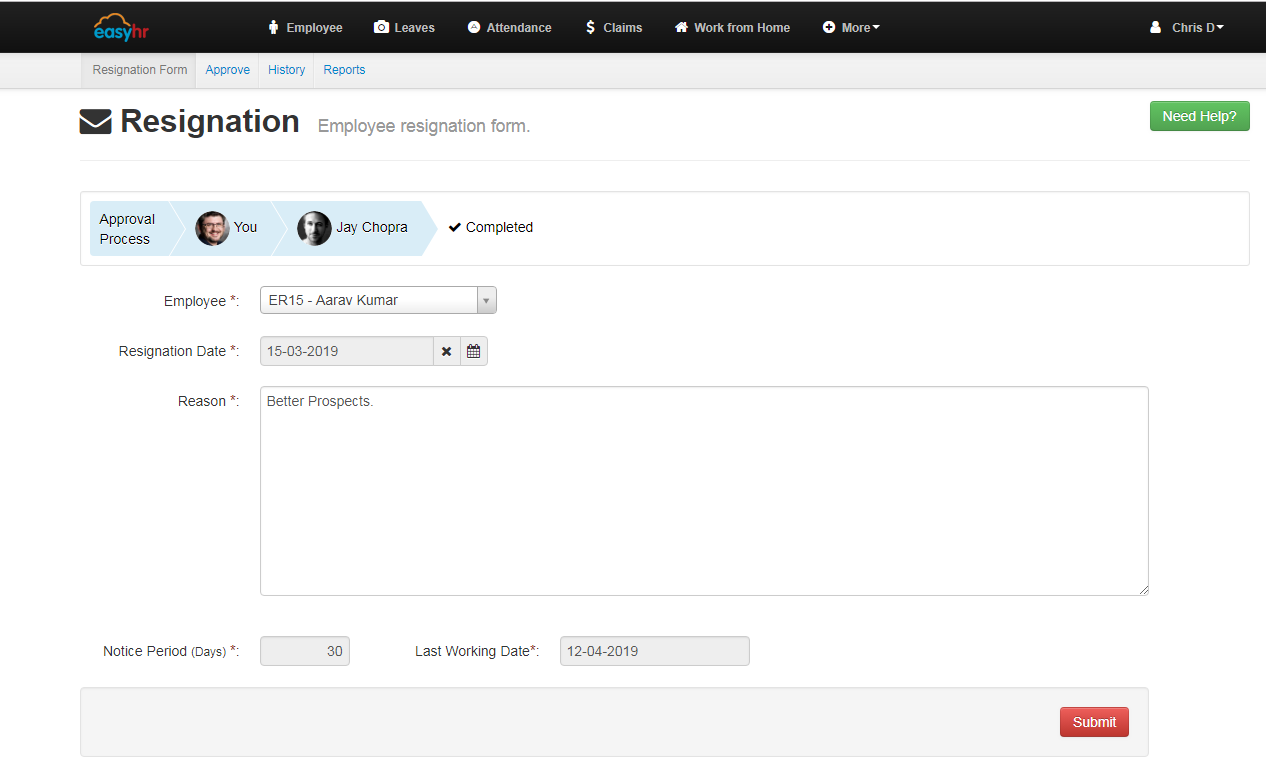 Resignation Form Easyhr Knowledge Base