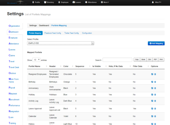 Settings Dashboard Portlets Mapping Easyhr Knowledge Base