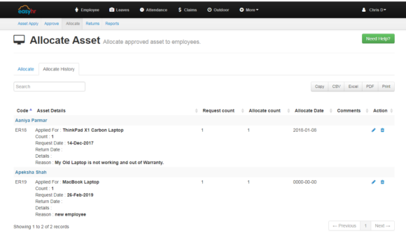 Asset – Allocate – EasyHR Knowledge base