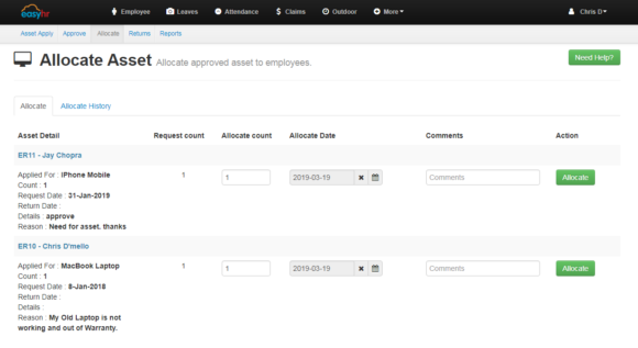 Asset – Allocate – EasyHR Knowledge base