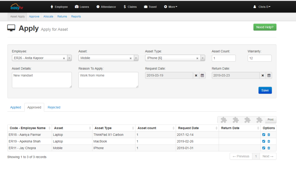 Asset – Apply – EasyHR Knowledge base