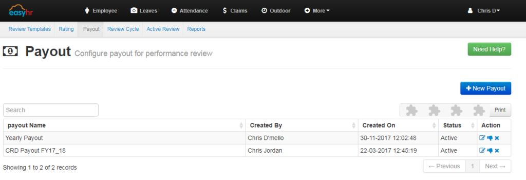 Performance – Payout – EasyHR Knowledge base