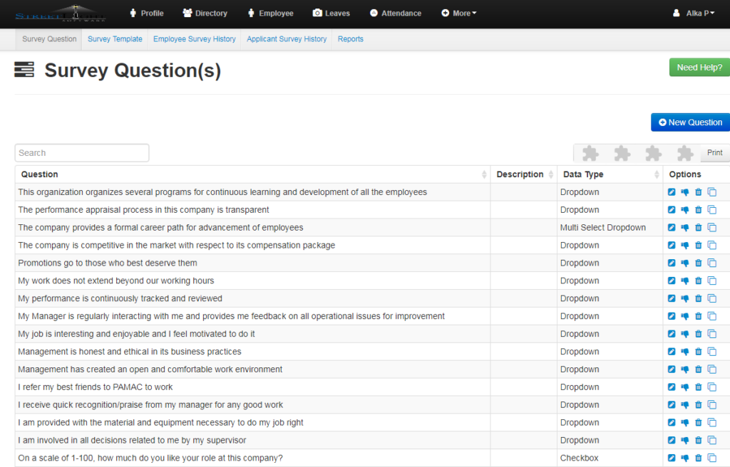 Survey – Question – EasyHR Knowledge base