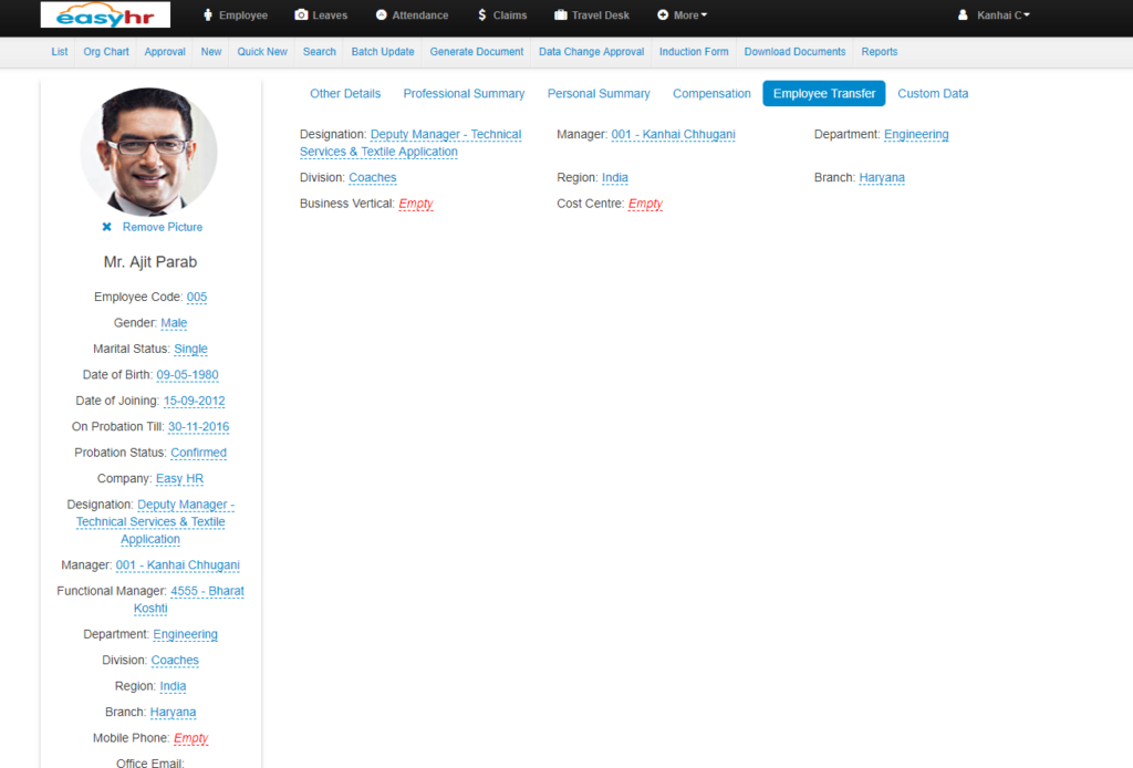 Employee Transfer – EasyHR Knowledge base