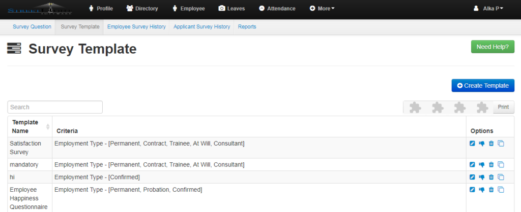 Survey – Template – EasyHR Knowledge base