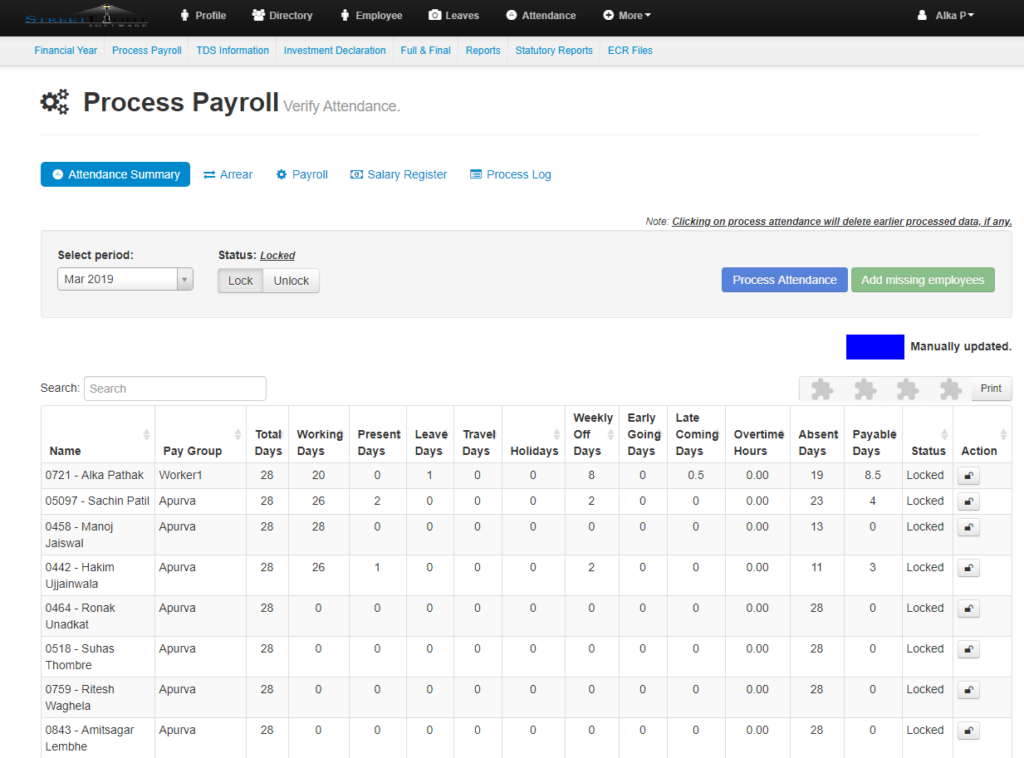 Payroll – Process Payroll – Attendance Summary – EasyHR Knowledge base