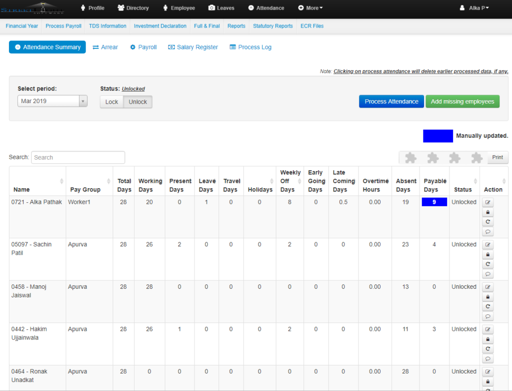 Payroll – Process Payroll – Attendance Summary – EasyHR Knowledge base