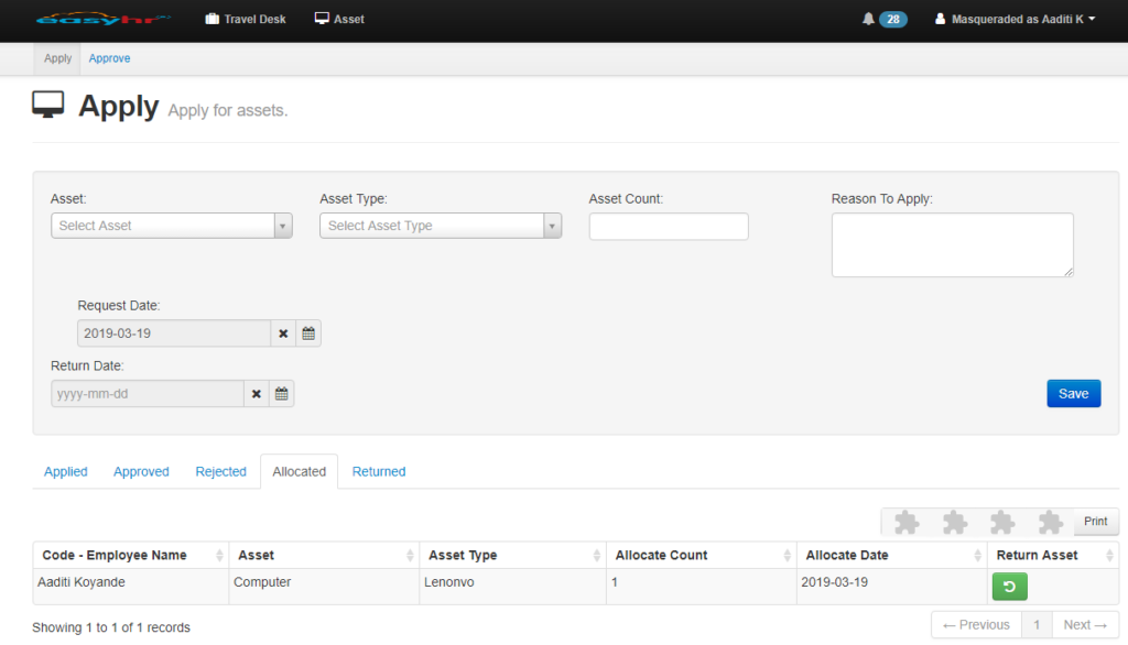 Asset – Returns – EasyHR Knowledge base
