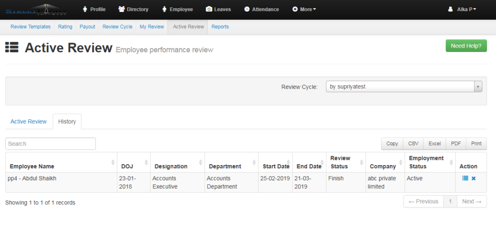 Performance – Active Review – EasyHR Knowledge base