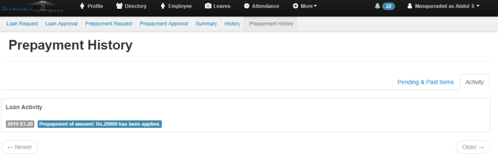 Loan – Prepayment History – EasyHR Knowledge base