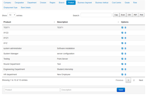 Settings /Organization /Product and Business Segment – EasyHR Knowledge base