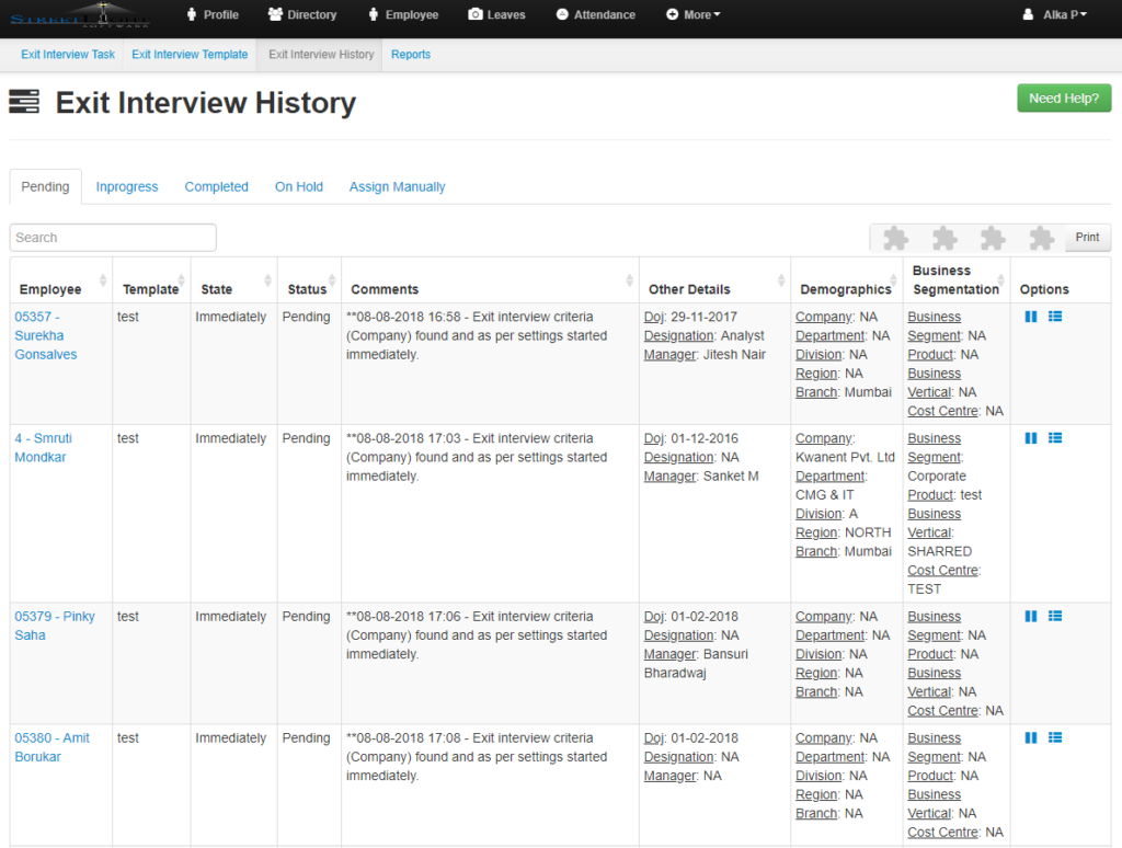 Exit Interview – Exit Interview History – EasyHR Knowledge base