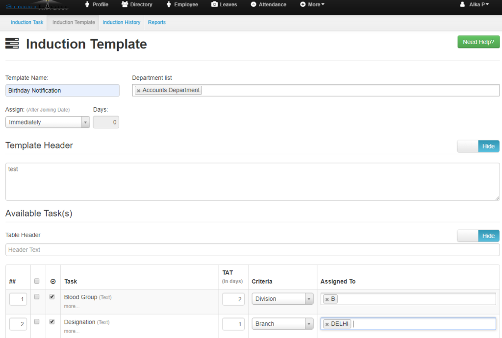 Induction – Induction Template – EasyHR Knowledge base
