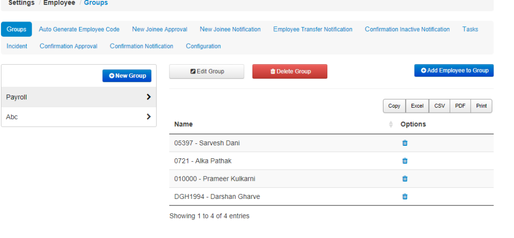 Settings /Employee /Groups – EasyHR Knowledge base
