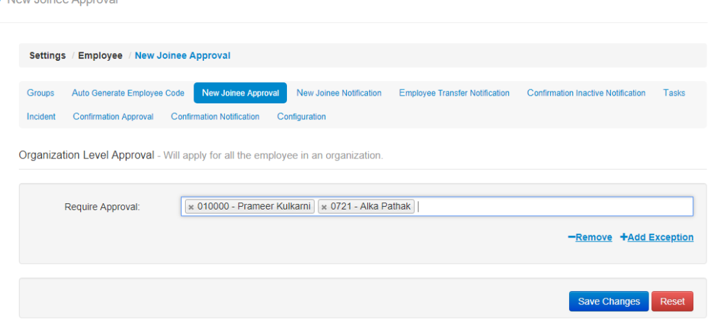 Settings /Employee /New Joinee Approval – EasyHR Knowledge base
