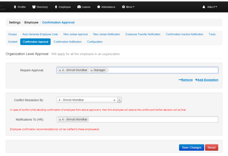 Settings /Employee /Confirmation Approval- Feedback – EasyHR Knowledge base