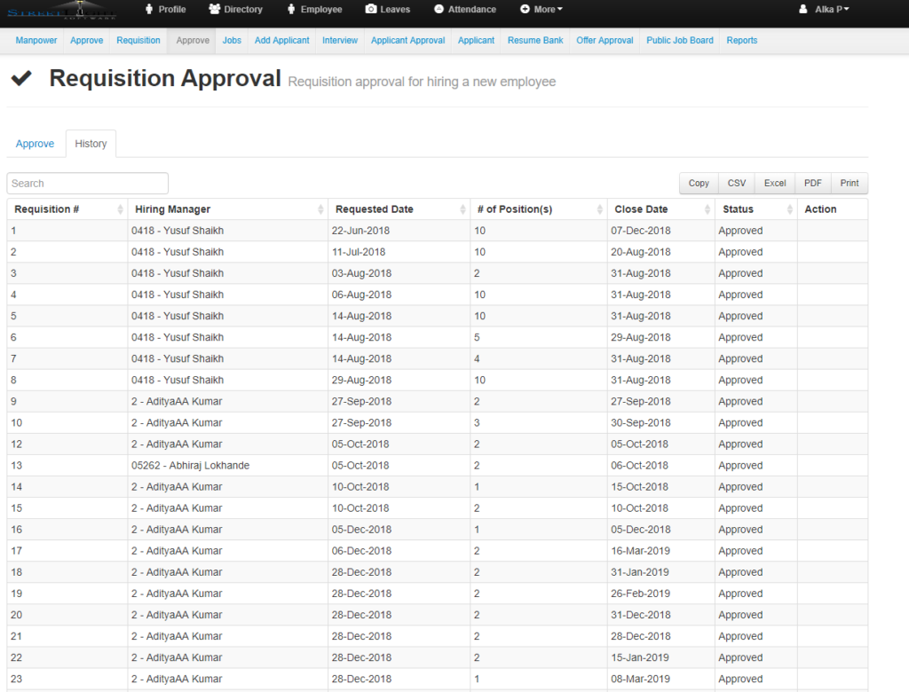 Recruitment – Approve, History – EasyHR Knowledge base
