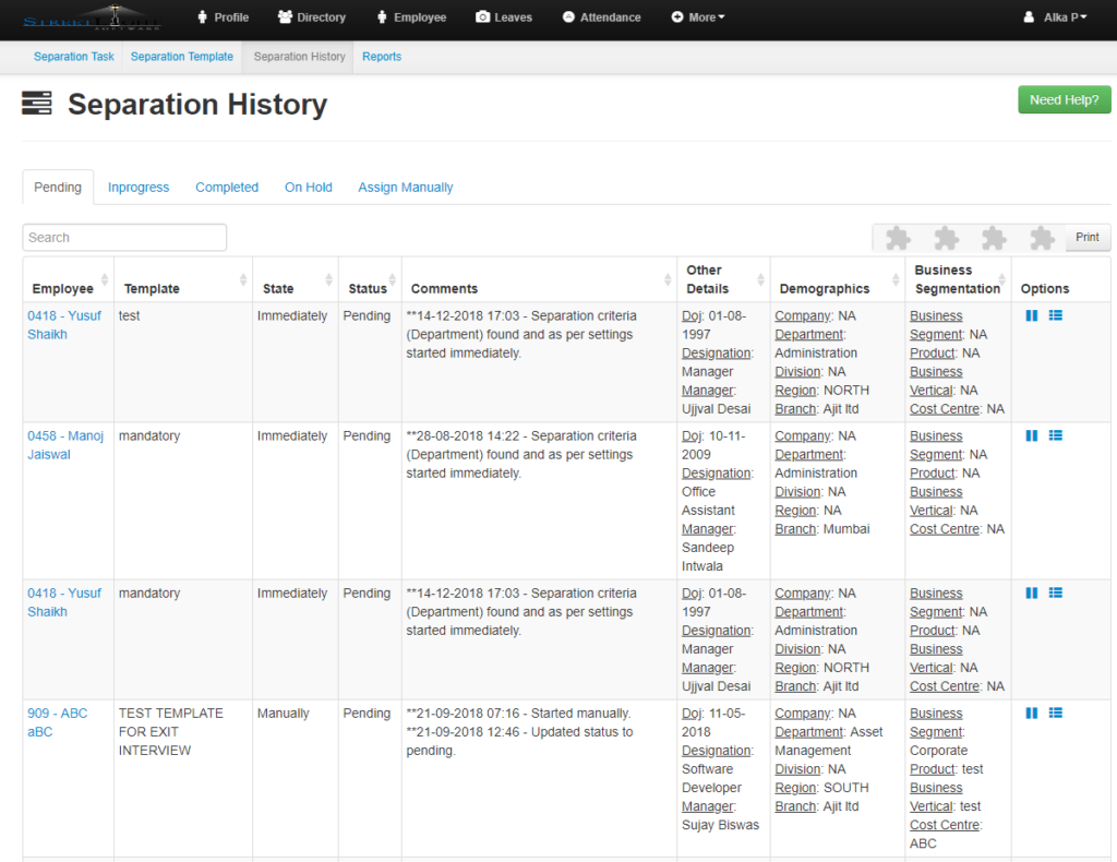 Separation – History – EasyHR Knowledge base