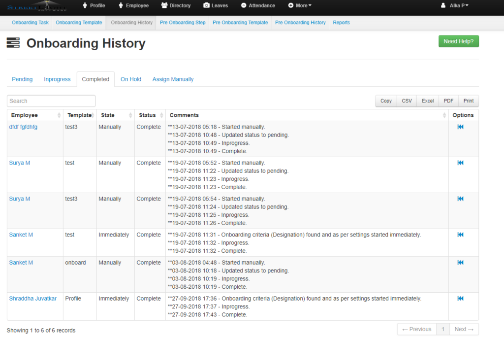On Boarding – History – EasyHR Knowledge base