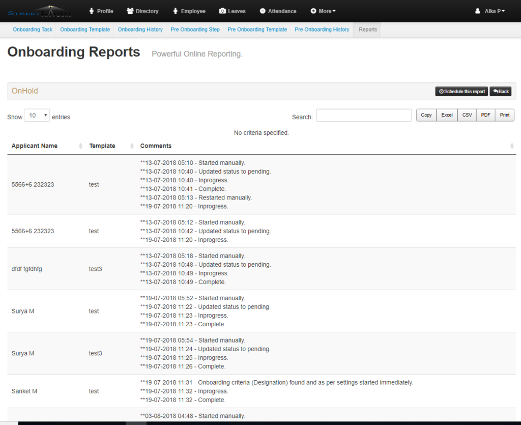 Onboarding – Reports – EasyHR Knowledge base