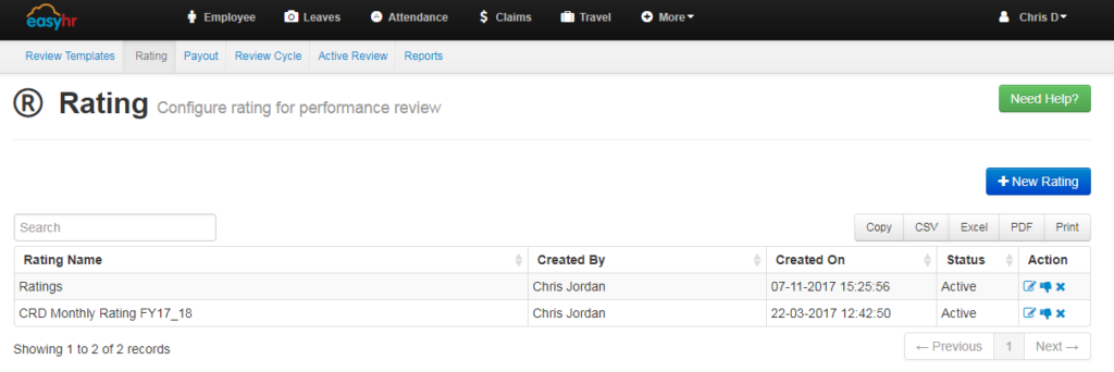 Performance – Rating – EasyHR Knowledge base