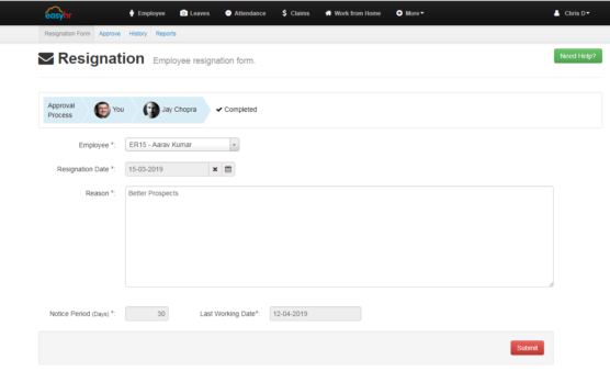 Resignation – Form – EasyHR Knowledge base