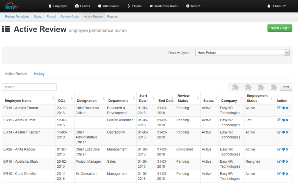 Performance – Active Review – EasyHR Knowledge base
