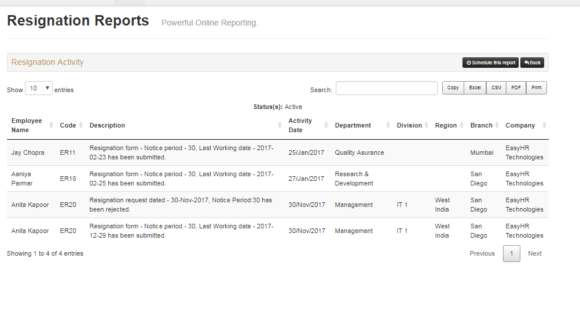 Resignation – Reports – EasyHR Knowledge base