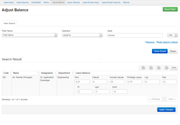 Leaves – Adjust Balance – EasyHR Knowledge base