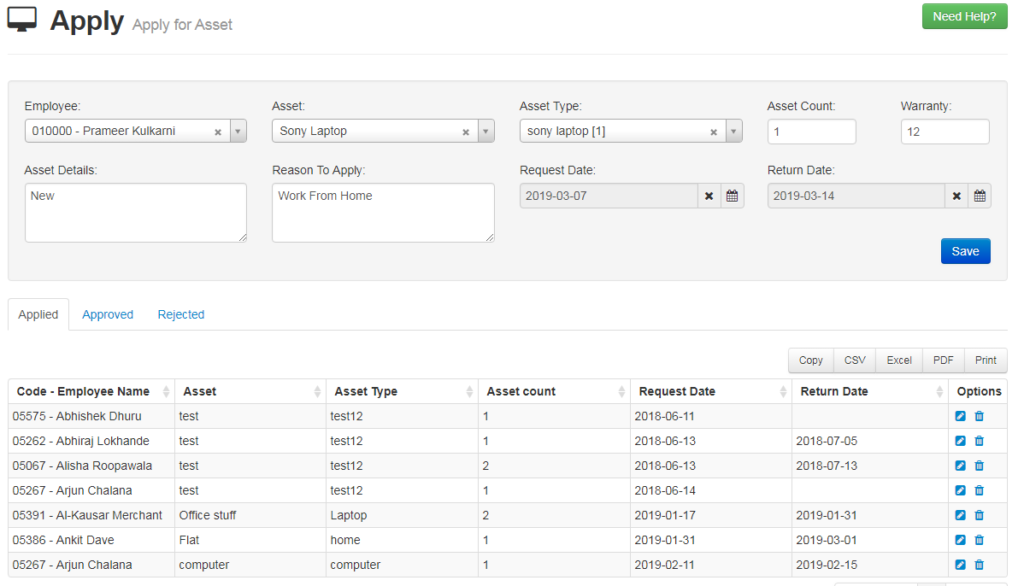 Asset – Apply – EasyHR Knowledge base
