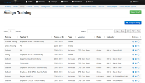 Training – Assign – EasyHR Knowledge base