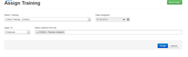 Training – Assign – EasyHR Knowledge base