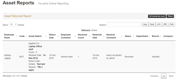Asset – Report – EasyHR Knowledge base
