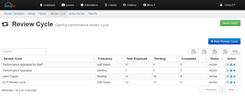 Performance – Review Cycle – EasyHR Knowledge base