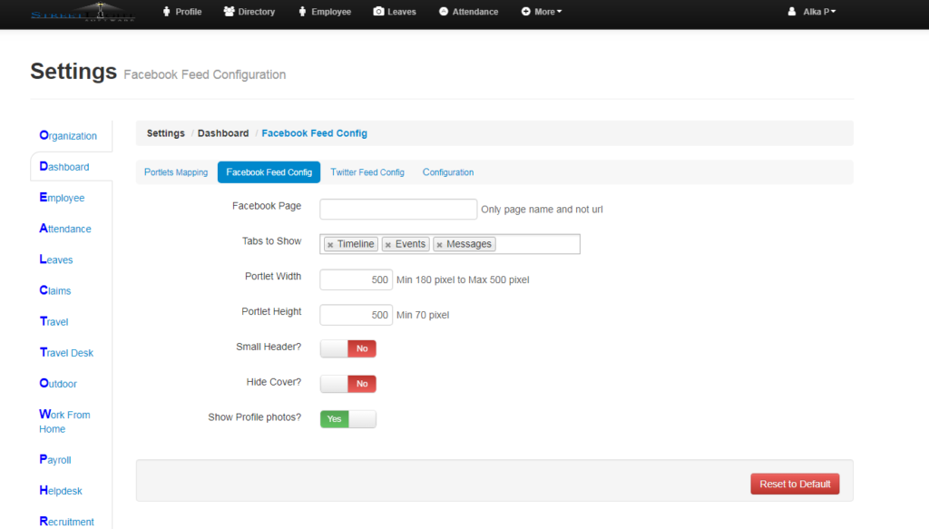 Settings /Dashboard /Facebook Feed Config – EasyHR Knowledge base