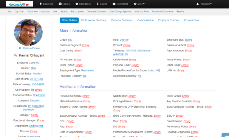 Employee – Profile – EasyHR Knowledge base