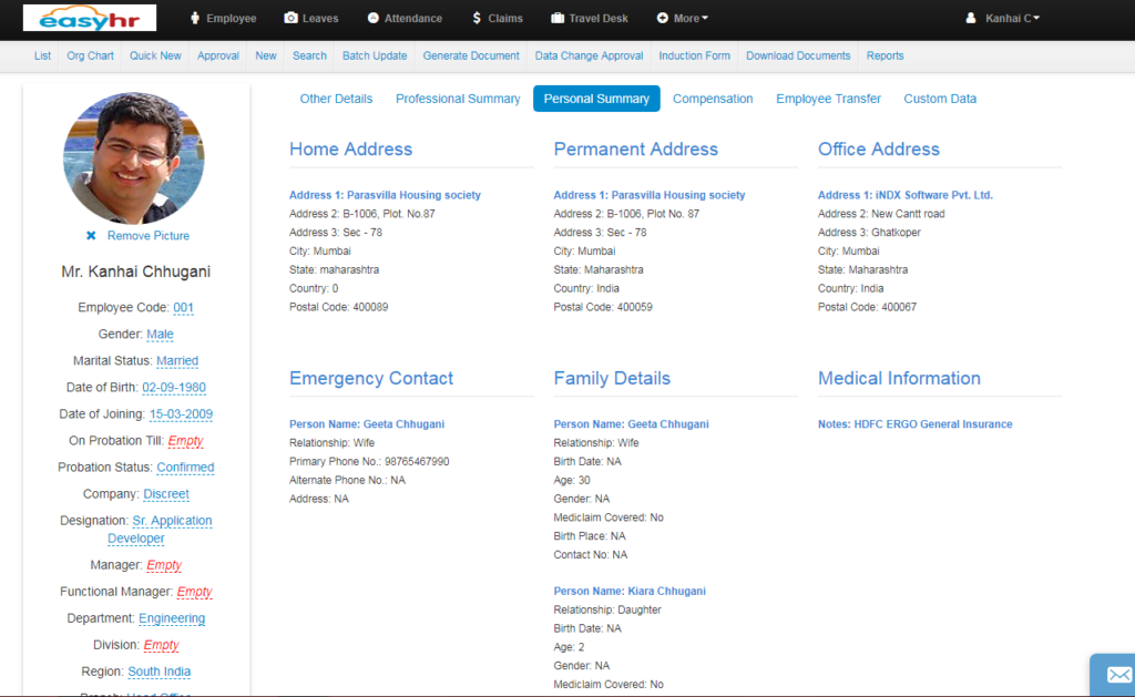 Employee – Profile – EasyHR Knowledge base