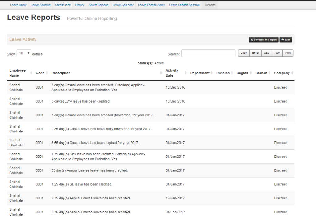 Leaves – Reports – EasyHR Knowledge base