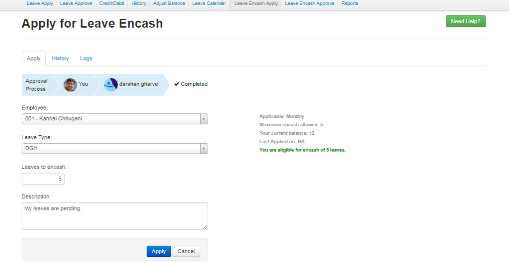 Leaves – Encash Apply – EasyHR Knowledge base