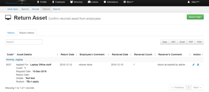 Asset – Return – EasyHR Knowledge base