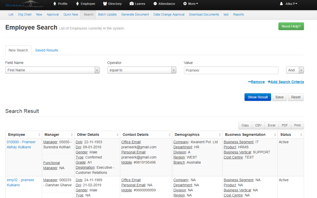 Employee – Search – EasyHR Knowledge base