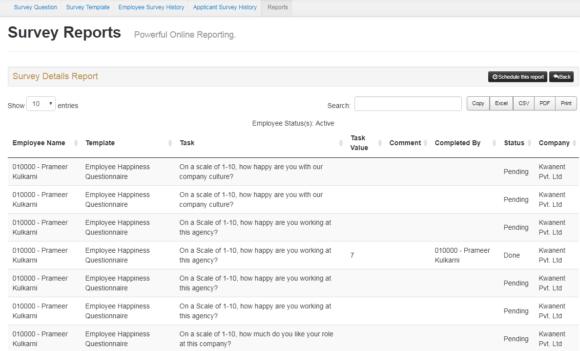 Survey – Reports – EasyHR Knowledge base