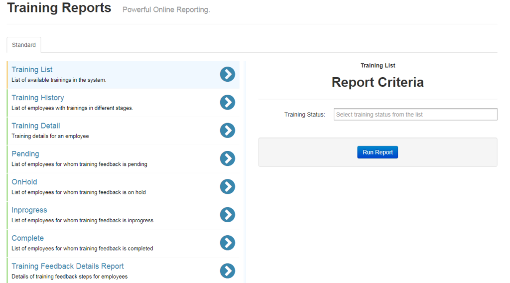 Training – Reports – EasyHR Knowledge base