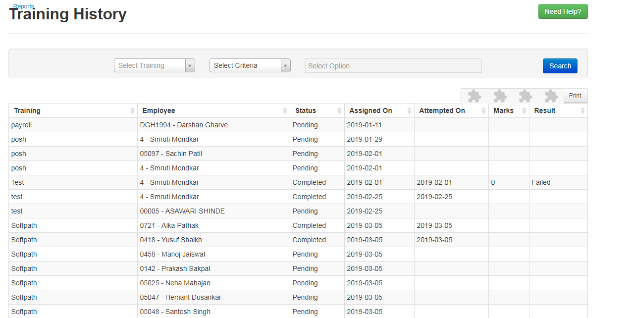 Training – History – EasyHR Knowledge base