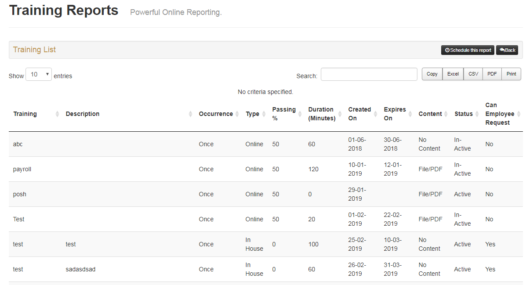 Training – Reports – EasyHR Knowledge base