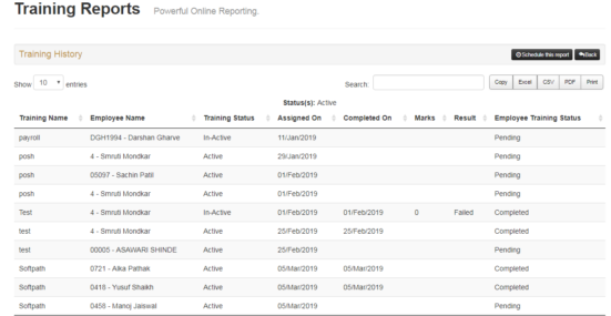 Training – Reports – EasyHR Knowledge base