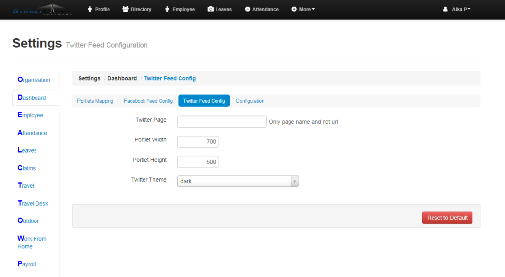 Settings /Dashboard /Twitter Feed Config – EasyHR Knowledge base