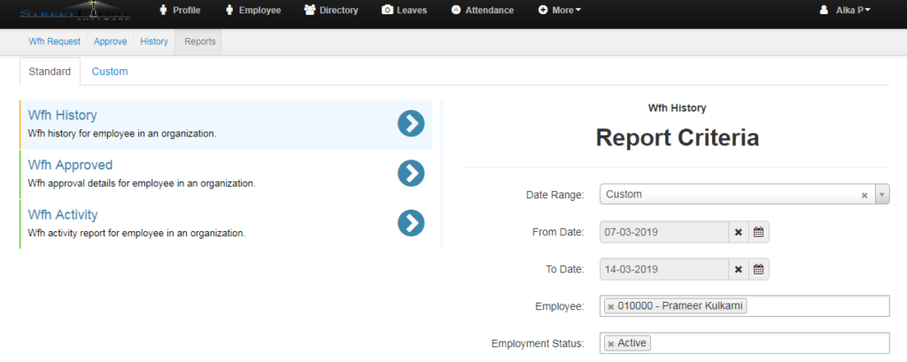 Work from Home – Report – EasyHR Knowledge base