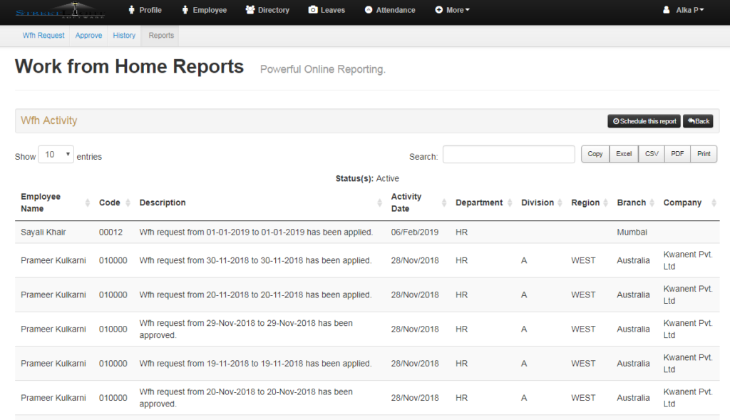 Work from Home – Report – EasyHR Knowledge base
