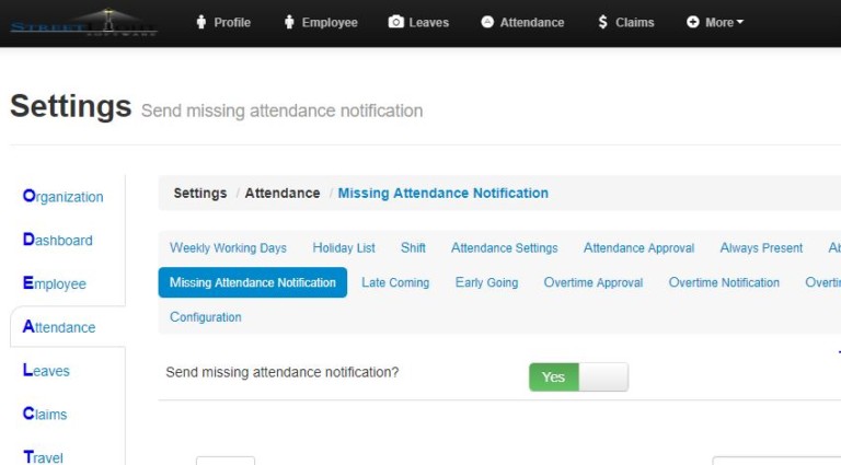 Settings /Attendance /Missing Attendance Notification – EasyHR Knowledge base